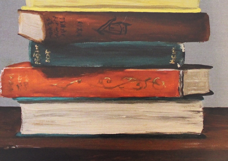 Books and Coffee Art Print From Painting Stack of Books Wall - Etsy