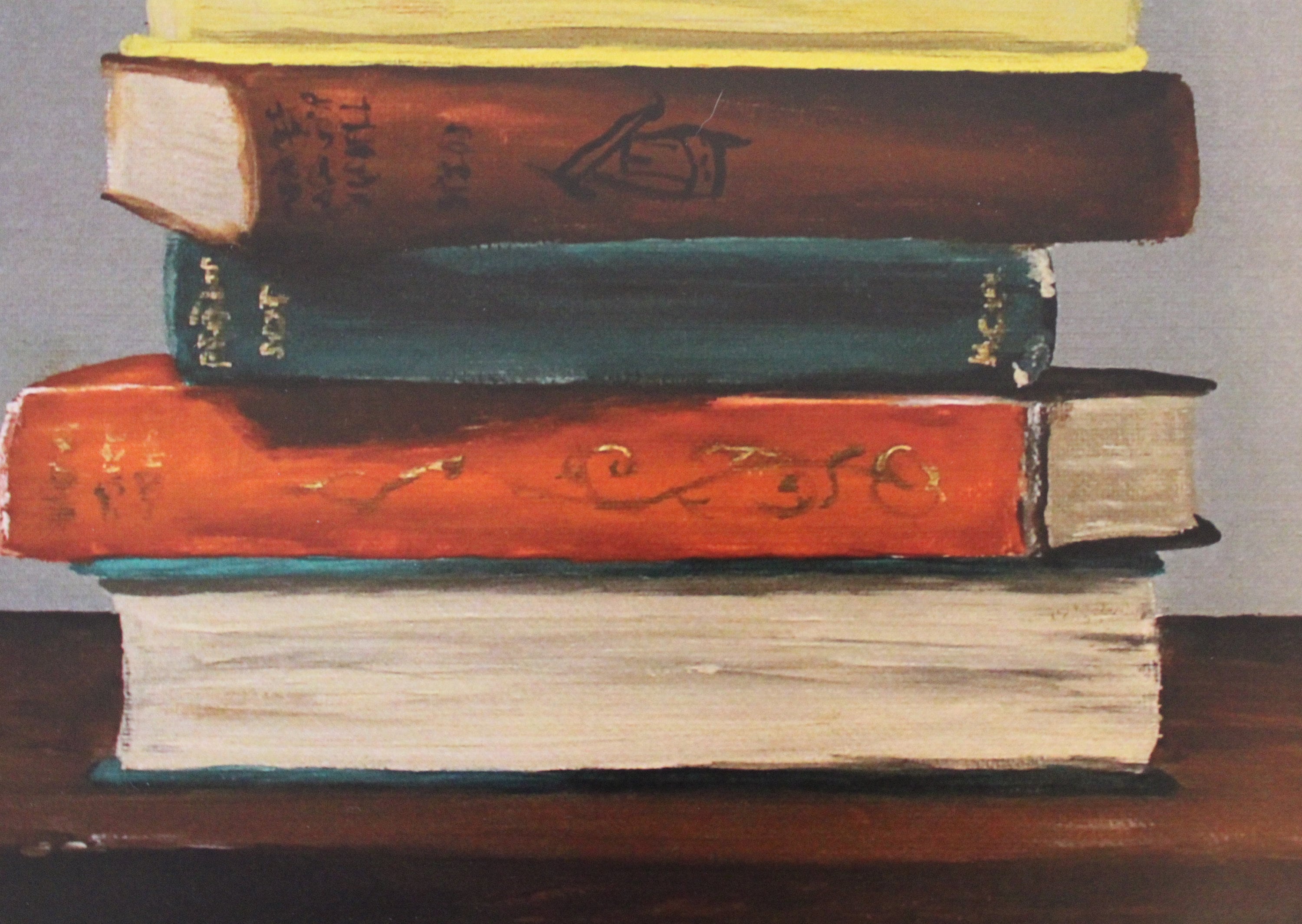 Books and Coffee Art Print From Painting Stack of Books Wall - Etsy