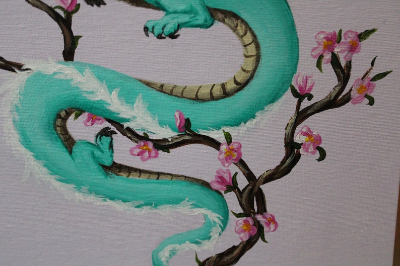 Original Dragon Painting With Flowers Hand Painted Original - Etsy
