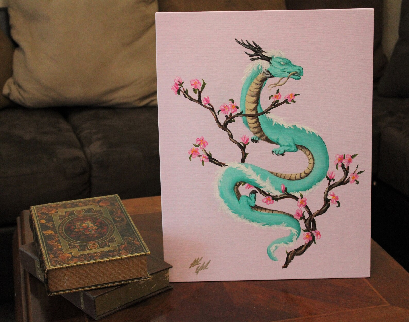 Original Dragon Painting With Flowers Hand Painted Original - Etsy