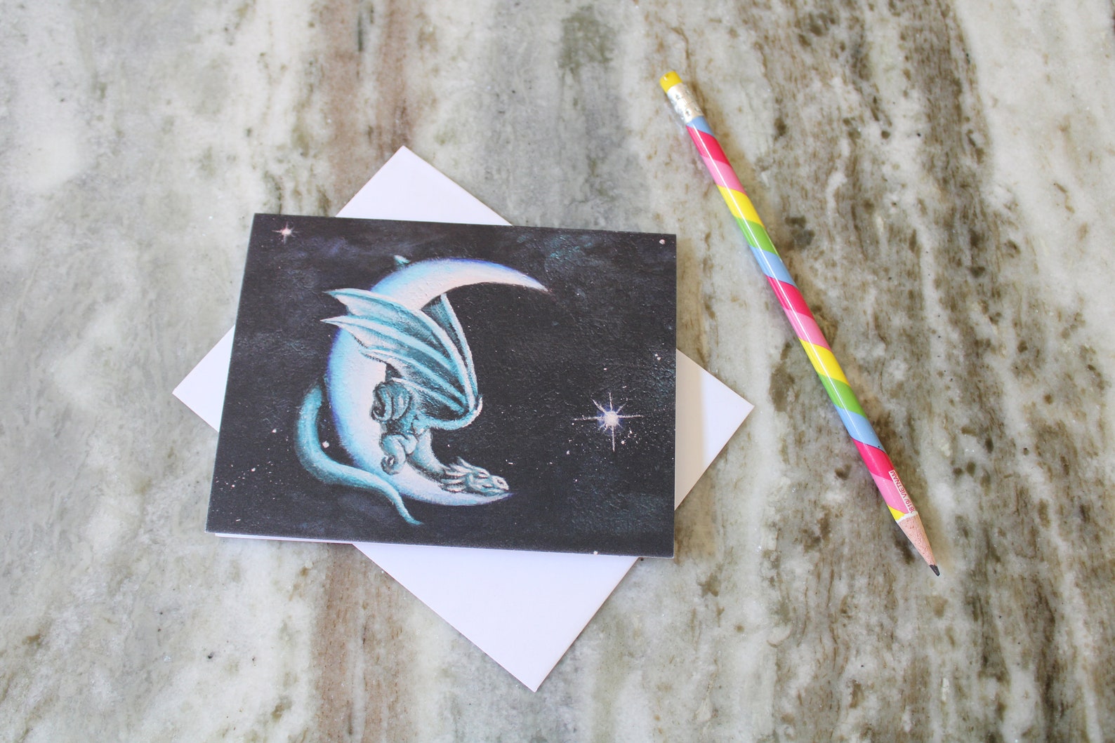 Moon Dragon Stationery Card, Sleepy Dragon Note Cards, Crescent Lunar ...
