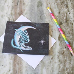 Moon Dragon Stationery Card, Sleepy Dragon Note Cards, Crescent Lunar ...