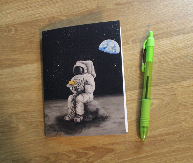 Space Astronaut Stationery Card, Moon Cheese Note Cards, Funny Silly ...