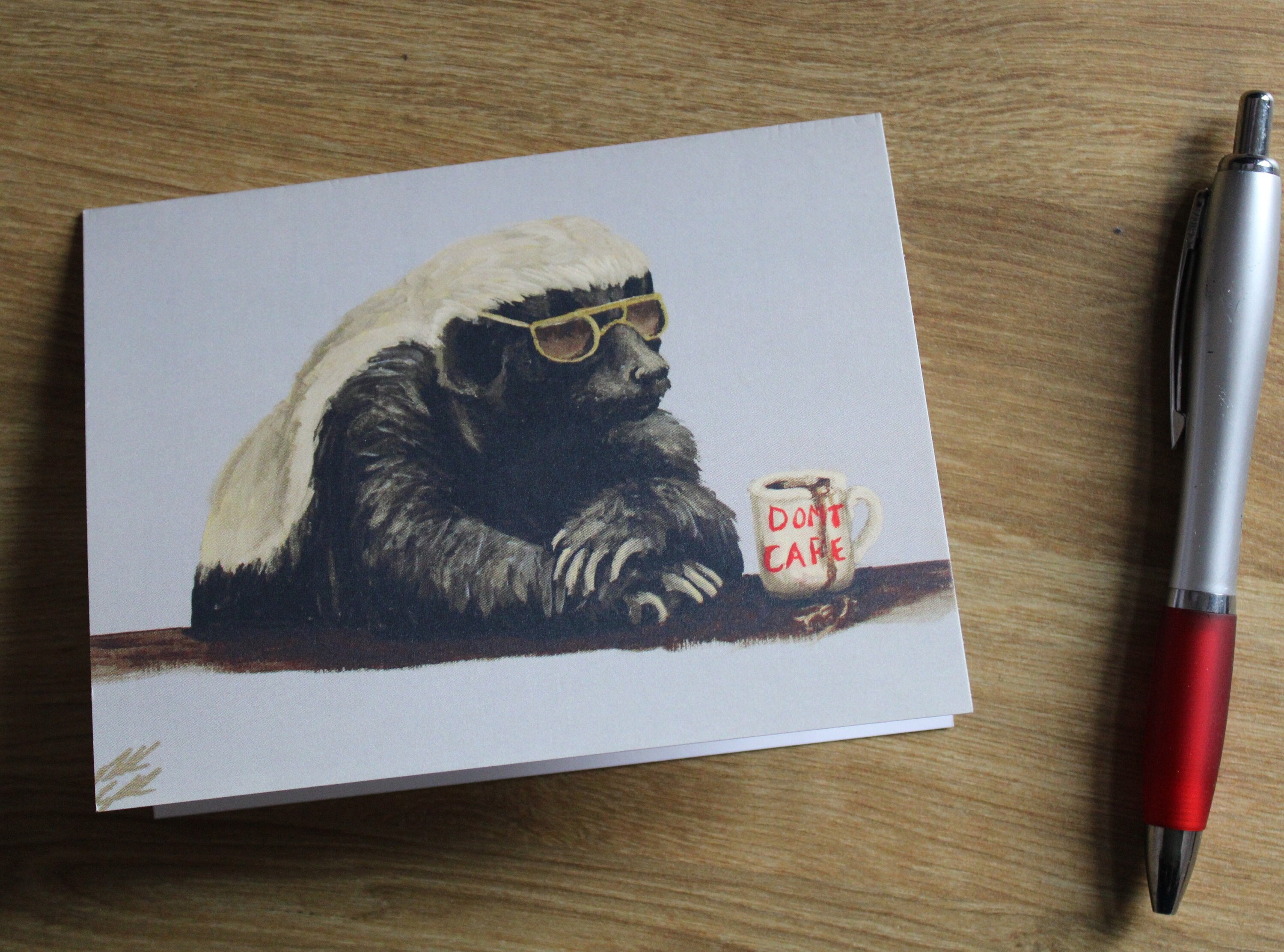 Honey Badger Stationery Card, Funny Animal Note Cards, Don't Care ...