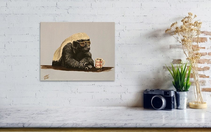 Art Print Honey Badger With Coffee Meme Wall Decor Co-worker Gift Gag ...