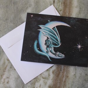 Moon Dragon Stationery Card, Sleepy Dragon Note Cards, Crescent Lunar ...