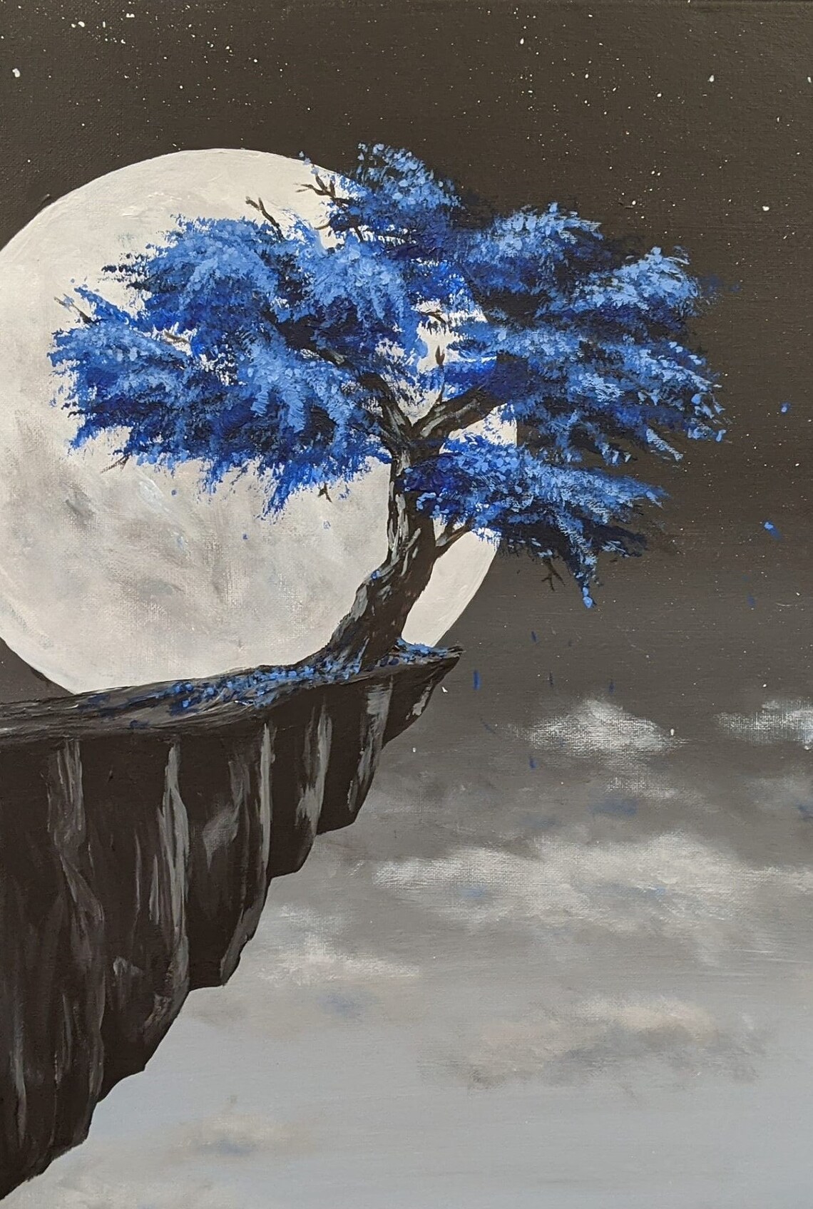 Beautiful Art Print Blue Tree on Cliff artwork From - Etsy