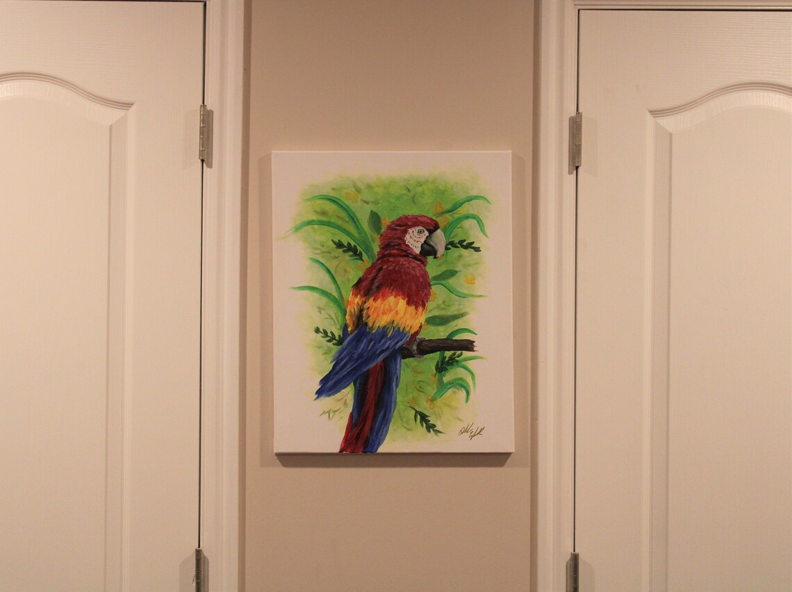 Red Parrot Original Macaw Painting Tropical Bird Art Scarlet - Etsy