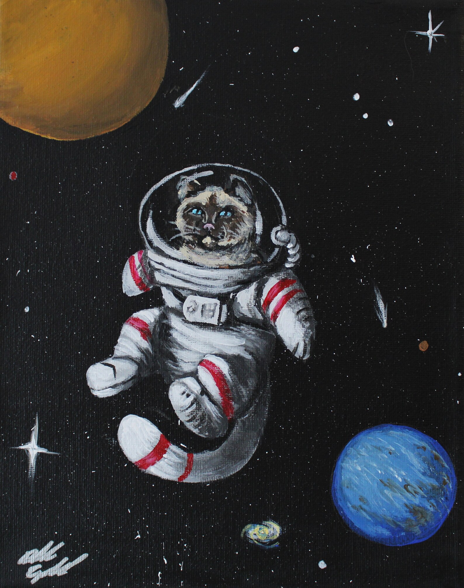 Space Cat Art Print Astronaut Cat With Planets Wall Decor - Etsy