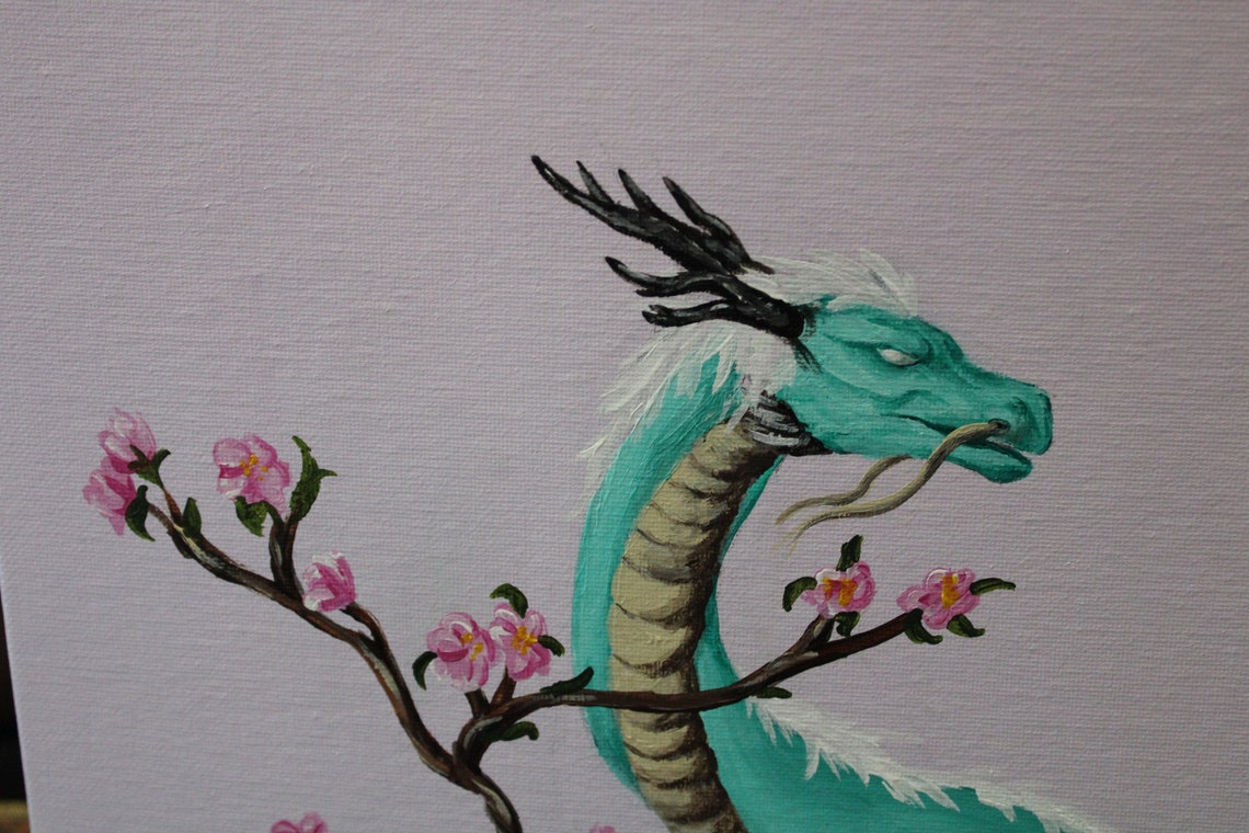 Original Dragon Painting With Flowers Hand Painted Original - Etsy