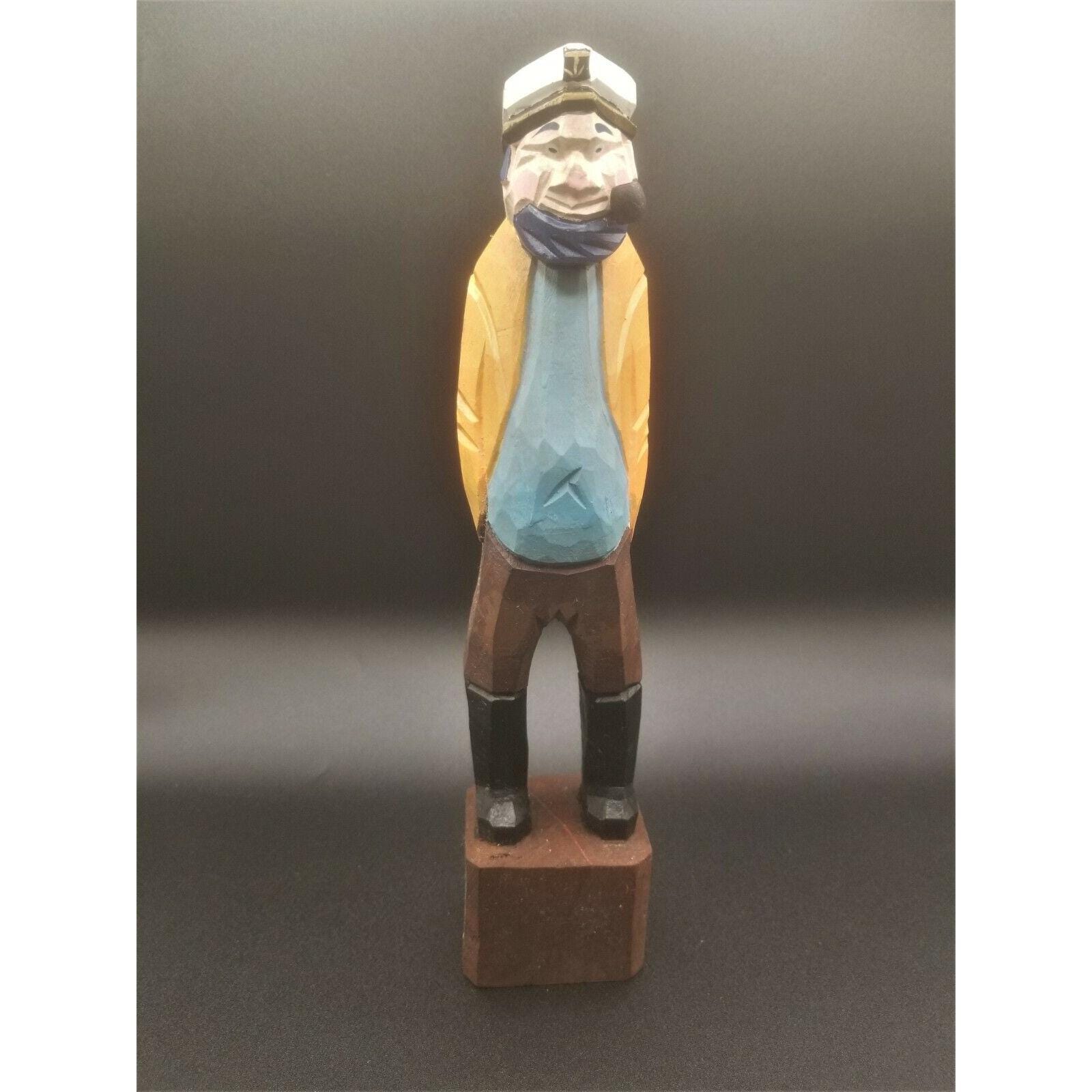 Hand Carved Wood Sea Captain Sculpture Nautical Beach House Sailor ...