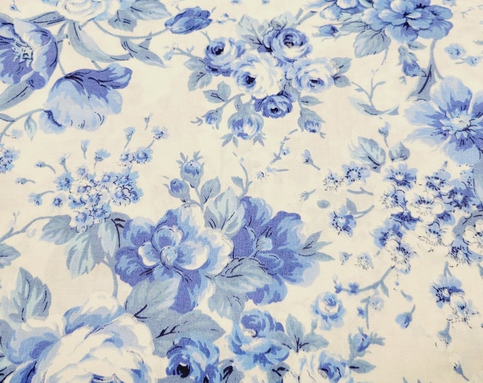 Blue Floral Flowers Cotton Fabric 2.5 Yards - Etsy