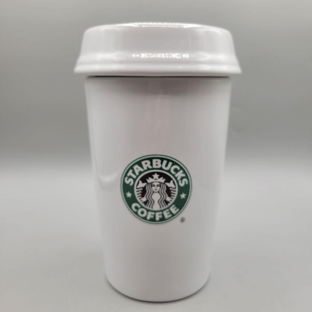 Starbucks White Ceramic to Go Cup Coffee CANISTER With Airtight Sealed ...
