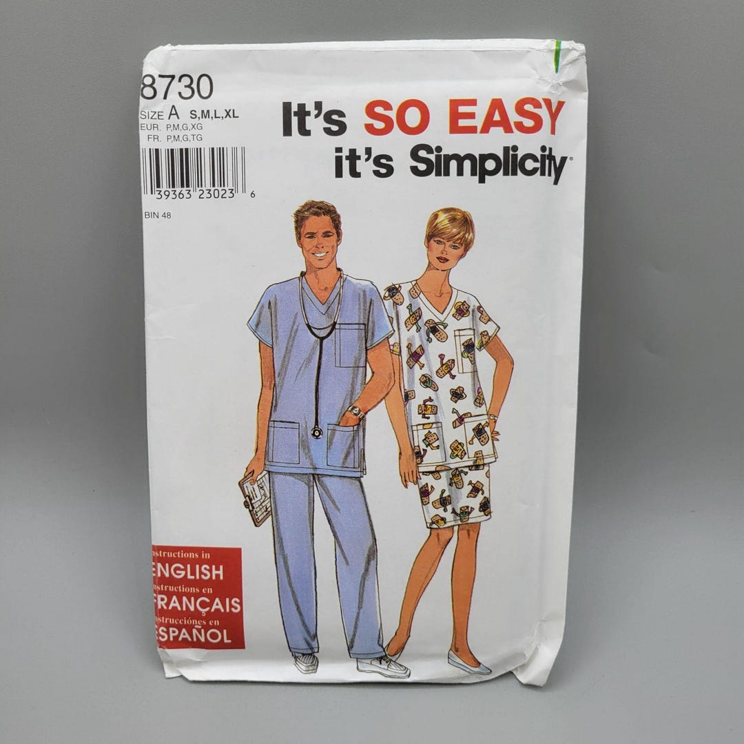 Simplicity Unisex Scrubs Sewing Pattern Adults 8730 Size S - XL - Etsy