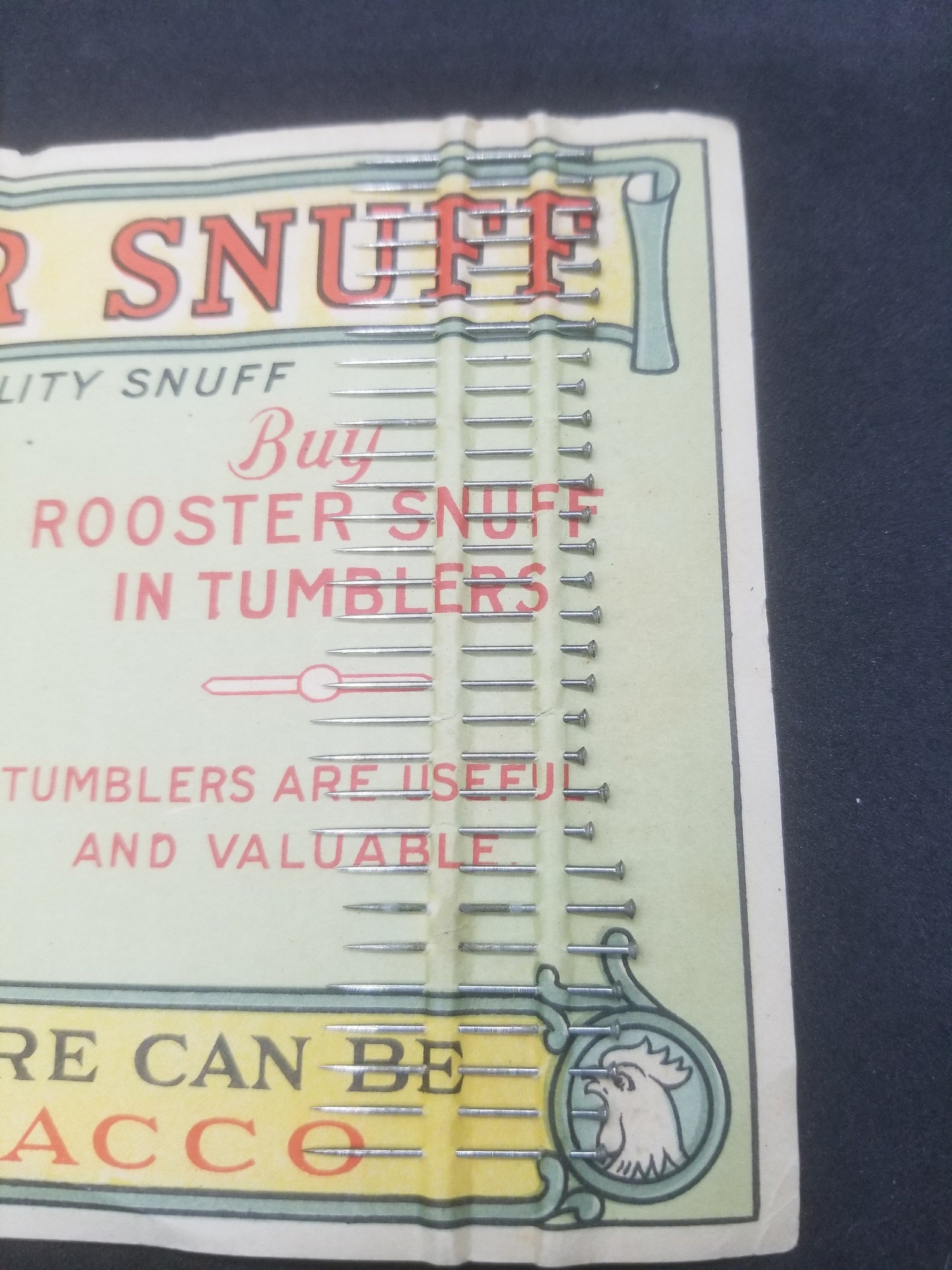 RARE Tobacciana Rooster Snuff Advertising Promo Giveaway Sewing Pins ...