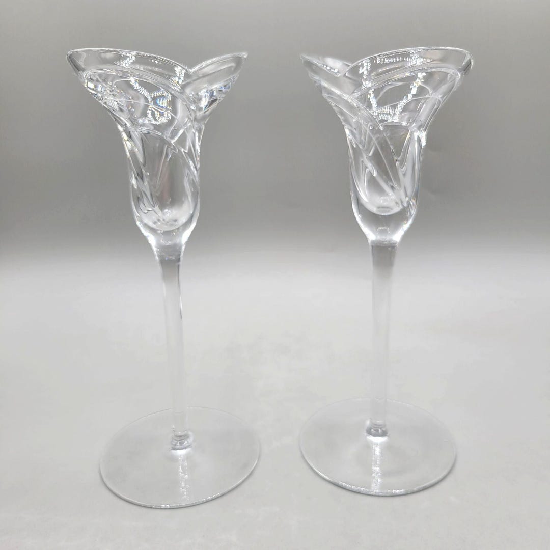 Rogaska Maestro Crystal Art Nouveau Style Light Candlesticks Pair Set ...