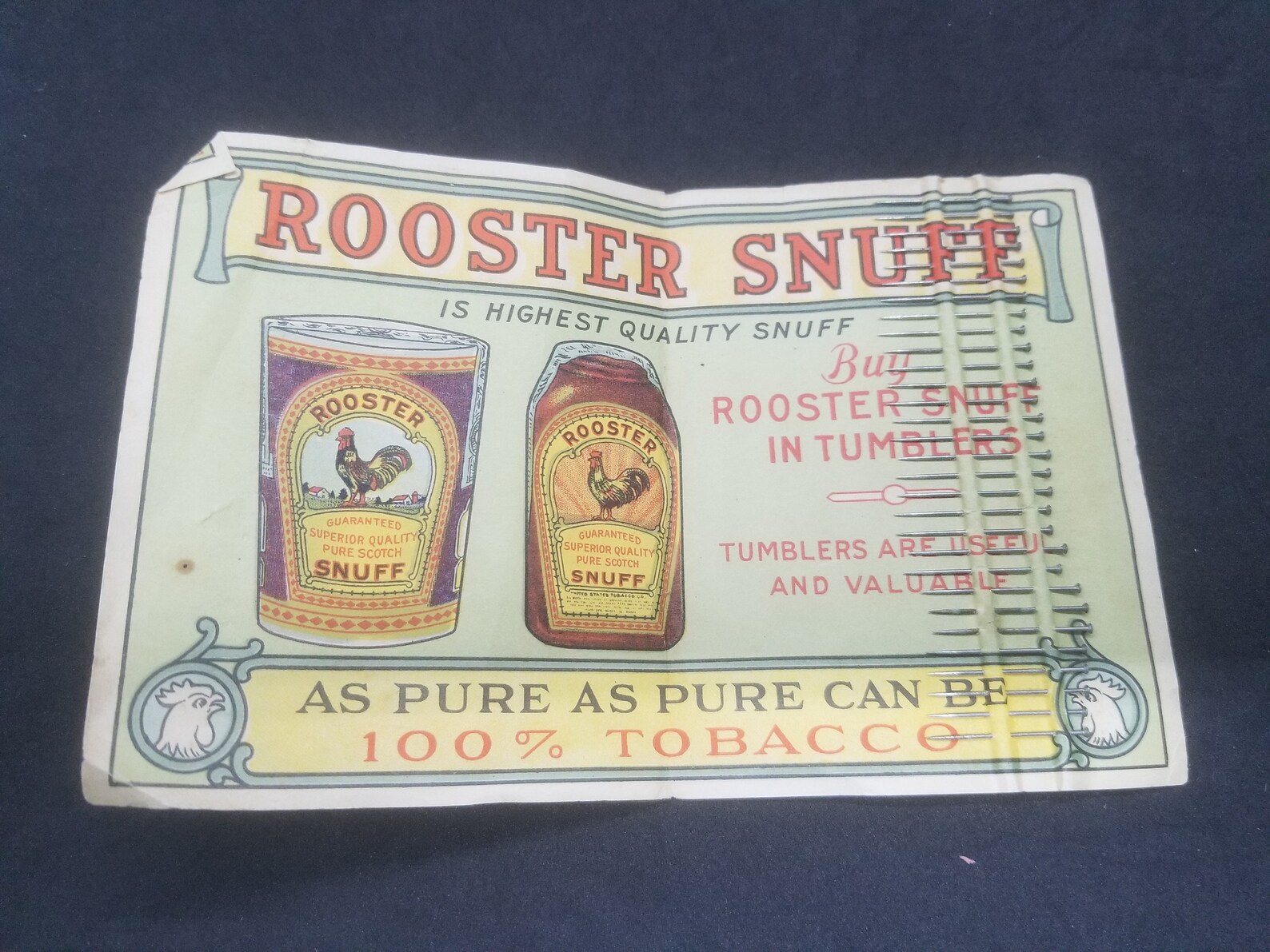 RARE Tobacciana Rooster Snuff Advertising Promo Giveaway Sewing Pins ...