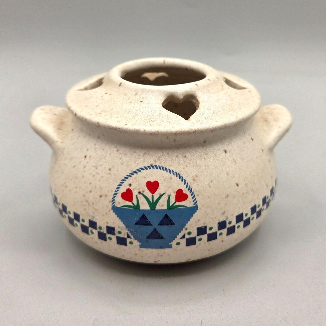 Ceramic Potpourri Holder With Heart Cutouts Folk Art Country Design - Etsy
