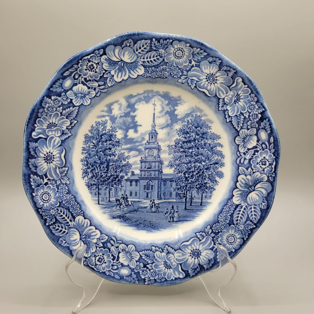 Liberty Blue Independence Hall Dinner Plate Ironstone Staffordshire ... Liberty Blue Independence Hall Dinner Plate Ironstone Staffordshire ...