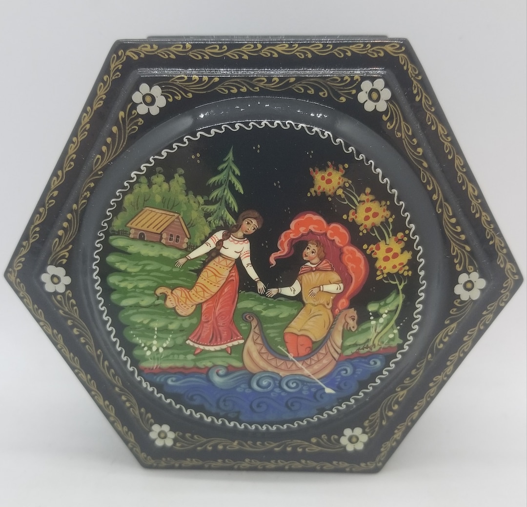Russian Palekh Lacquer Box Flying Ship Fairy Tale Folklore Master ...