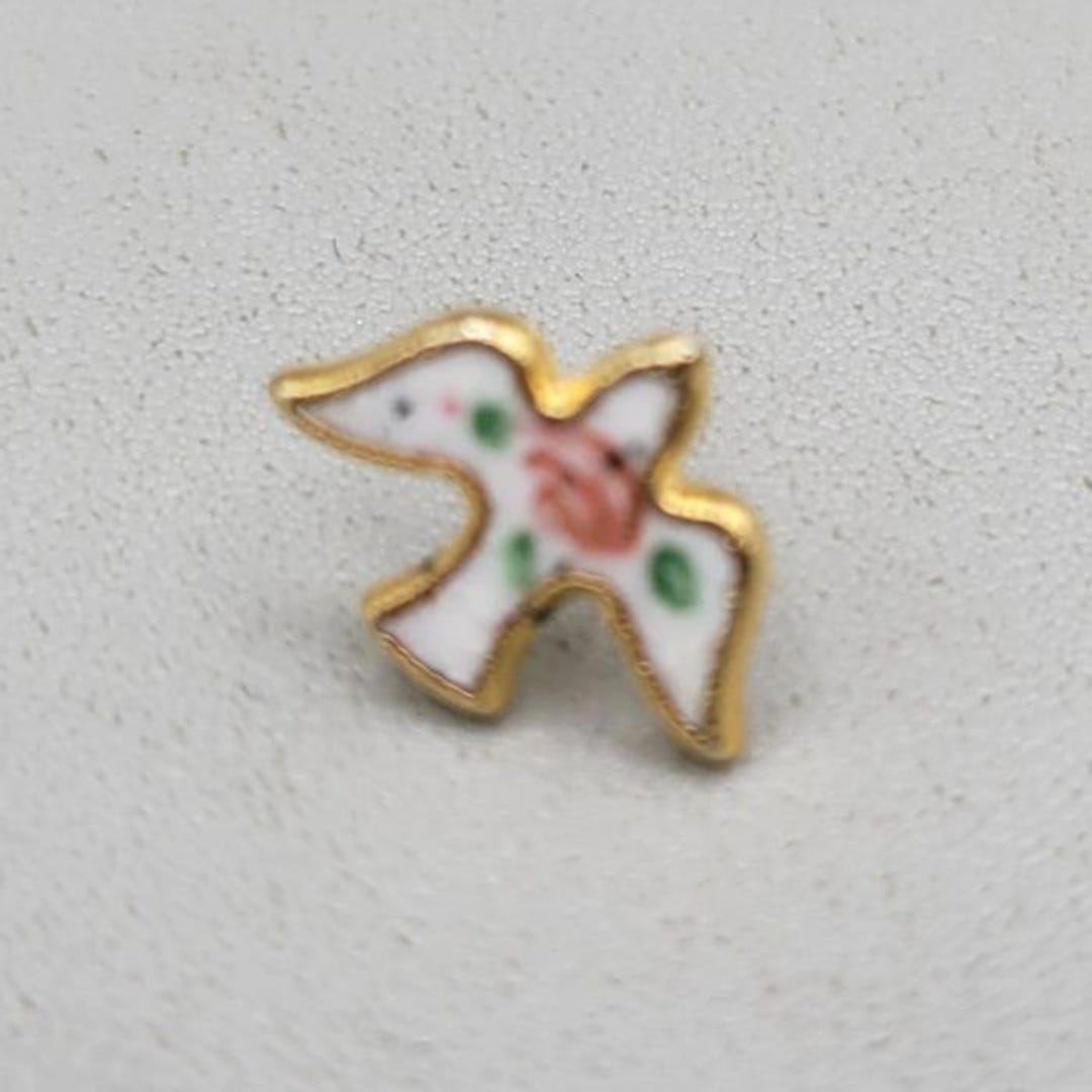 Bird Enamel Floral Tie Tack Lapel Pin Hat Pin Gold Tone Setting - Etsy