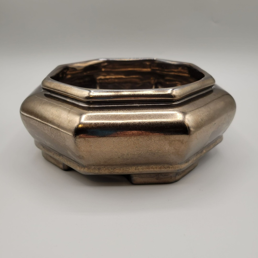 Haeger Octagon Ceramic Pottery Planter Bowl Bronze Metallic Glaze - Etsy