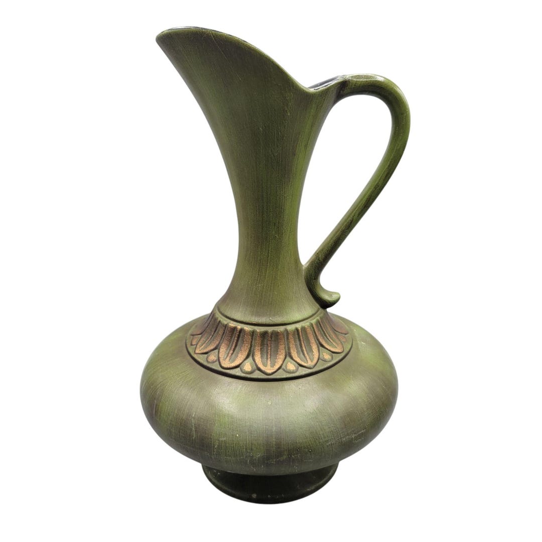 Royal Haeger Ceramic Decorative Pitcher Vase Green Gold MCM Mid Century ...