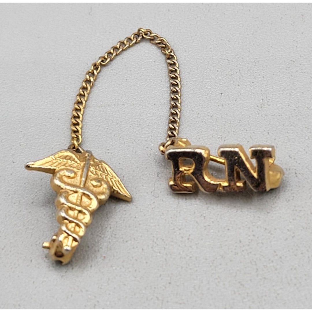 Vintage RN Nurse Caduceus Pin Brooch Gold Tone Medical Jewelry - Etsy