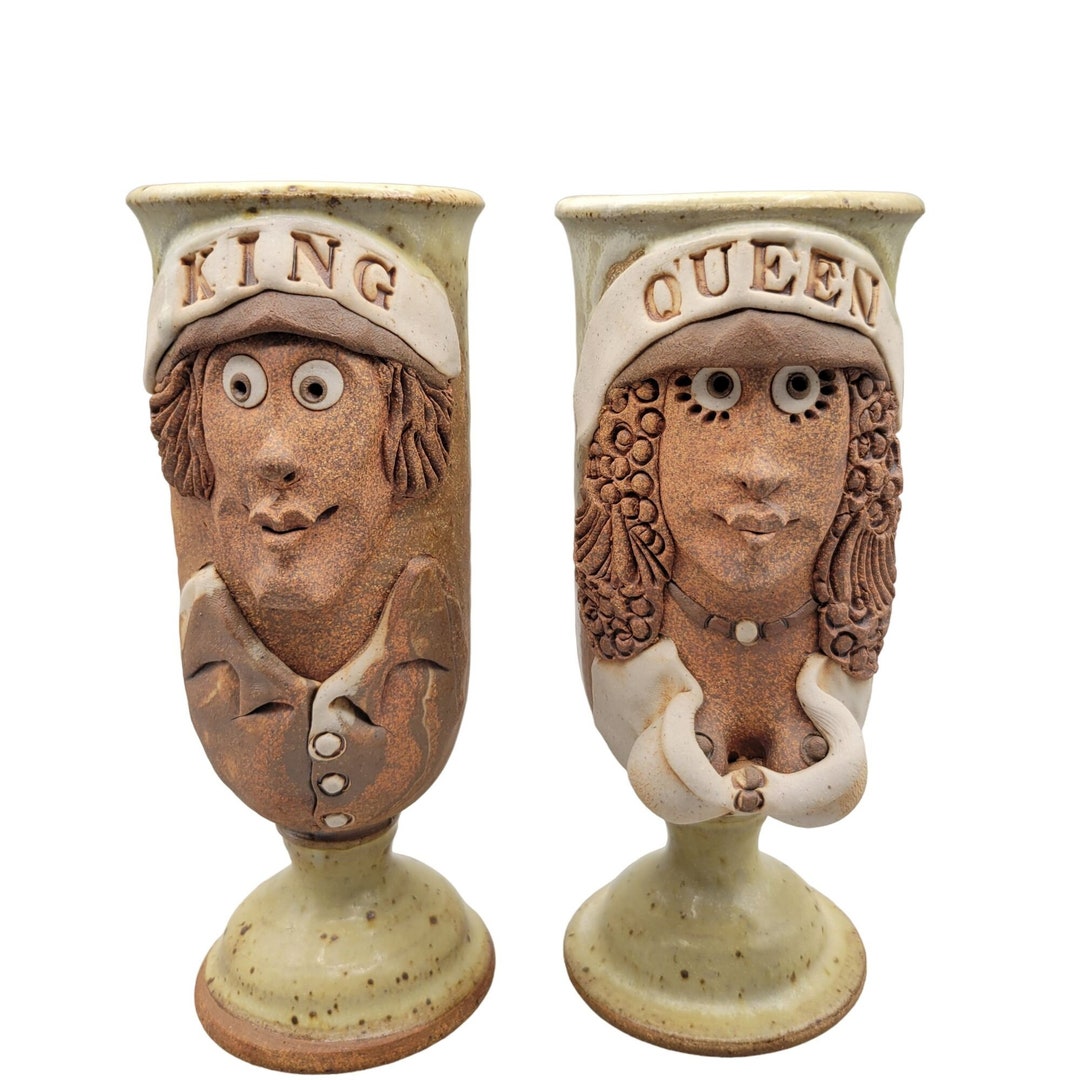 King and Queen Pottery Face Mugs Goblets Hand Built Wheen - Etsy