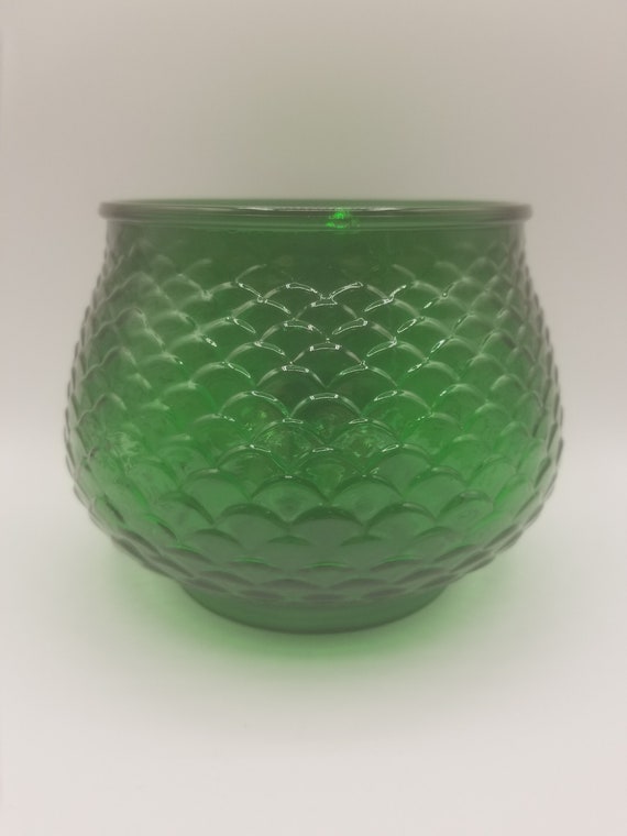 E O Brody USA Emerald Green Glass Pot Planter Bowl Fish Scale | Etsy
