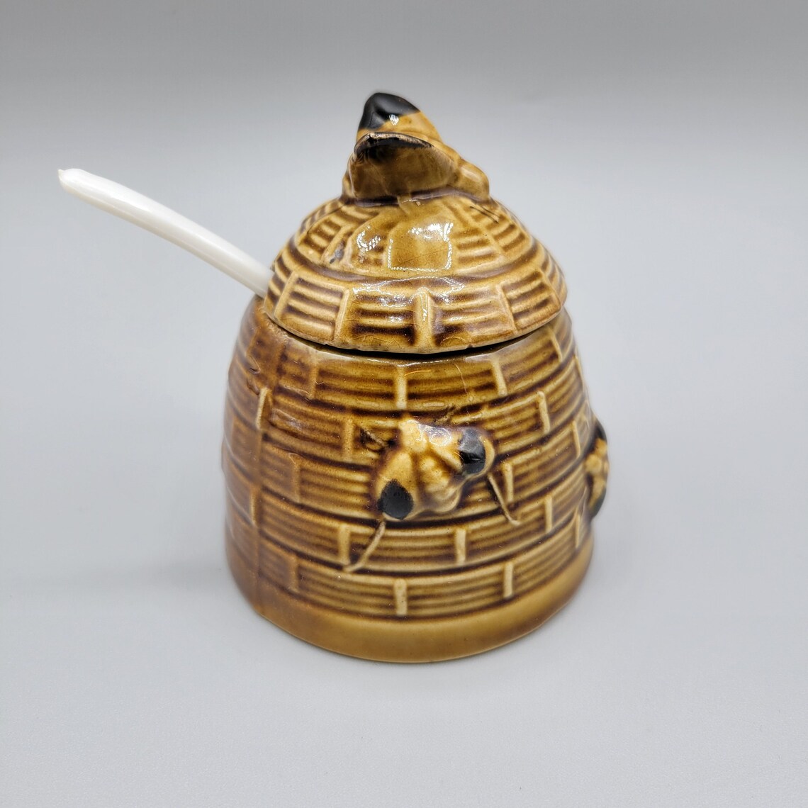 Beehive Honey Jar With Spoon and Lid Jam Jelly Server Bees | Etsy