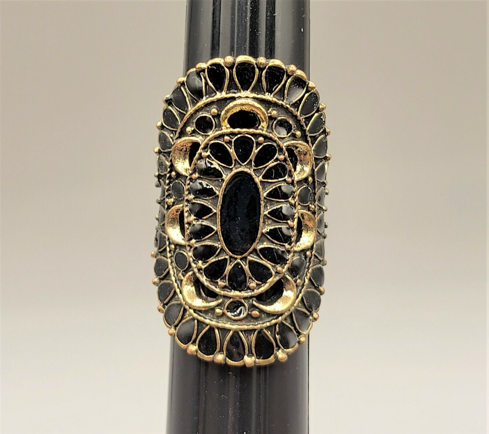 Boho Style Brass and Black Enamel Long Oval Ring Open Work - Etsy