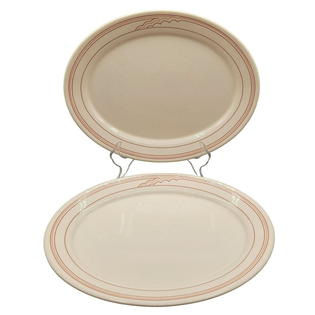 Corning Cumulus Oval Serving Platters Thin Red Beige Lines Retro 12 ...