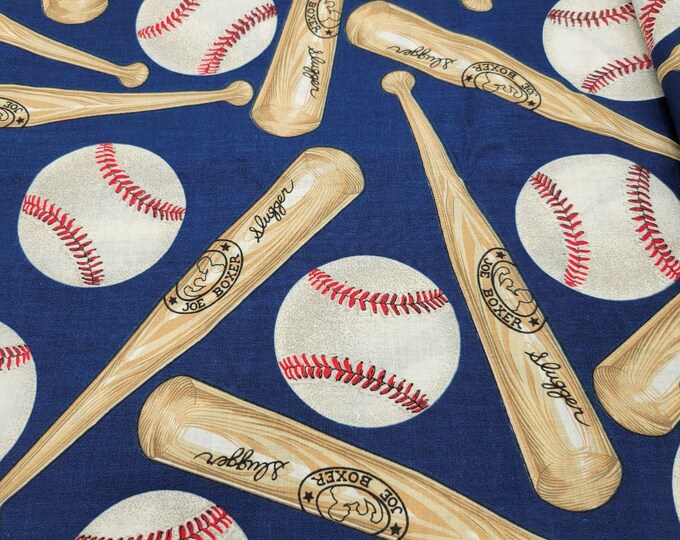 Joe Boxer Baseball Themed Fabric Balls Slugger Bats Cotton 2 Yards - Etsy
