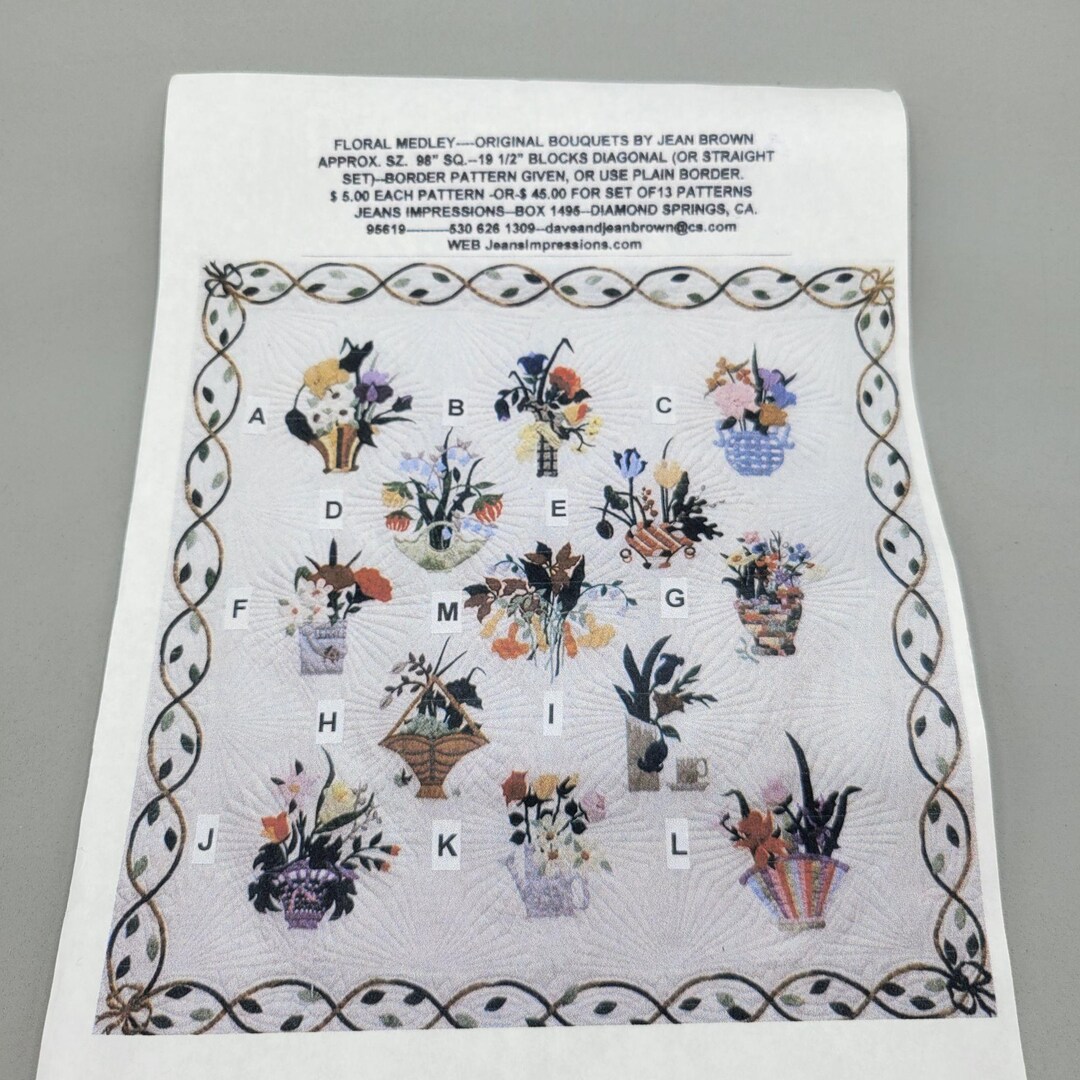 Floral Medley Quilt Block Pattern Set Jean Brown 13 Patterns 20 Floral Medley Quilt Block Pattern Set Jean Brown 13 Patterns 20