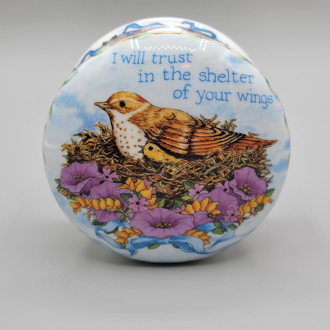 Imperial Porcelain Birds Trinket Box I Will Trust in the Shelter of ...
