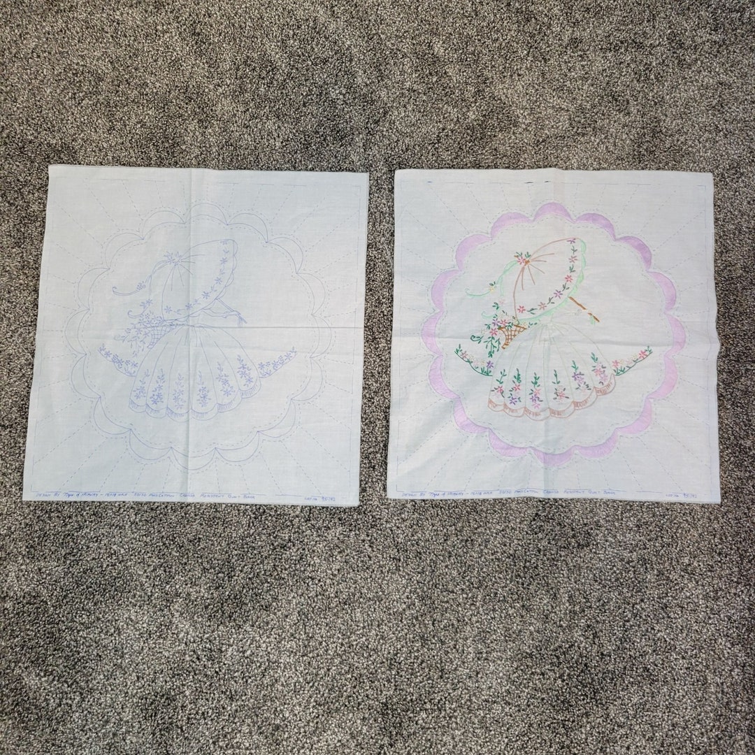 Vintage Nojae of Fairway Quilt Blocks Two Lady Parasol Started Project ...