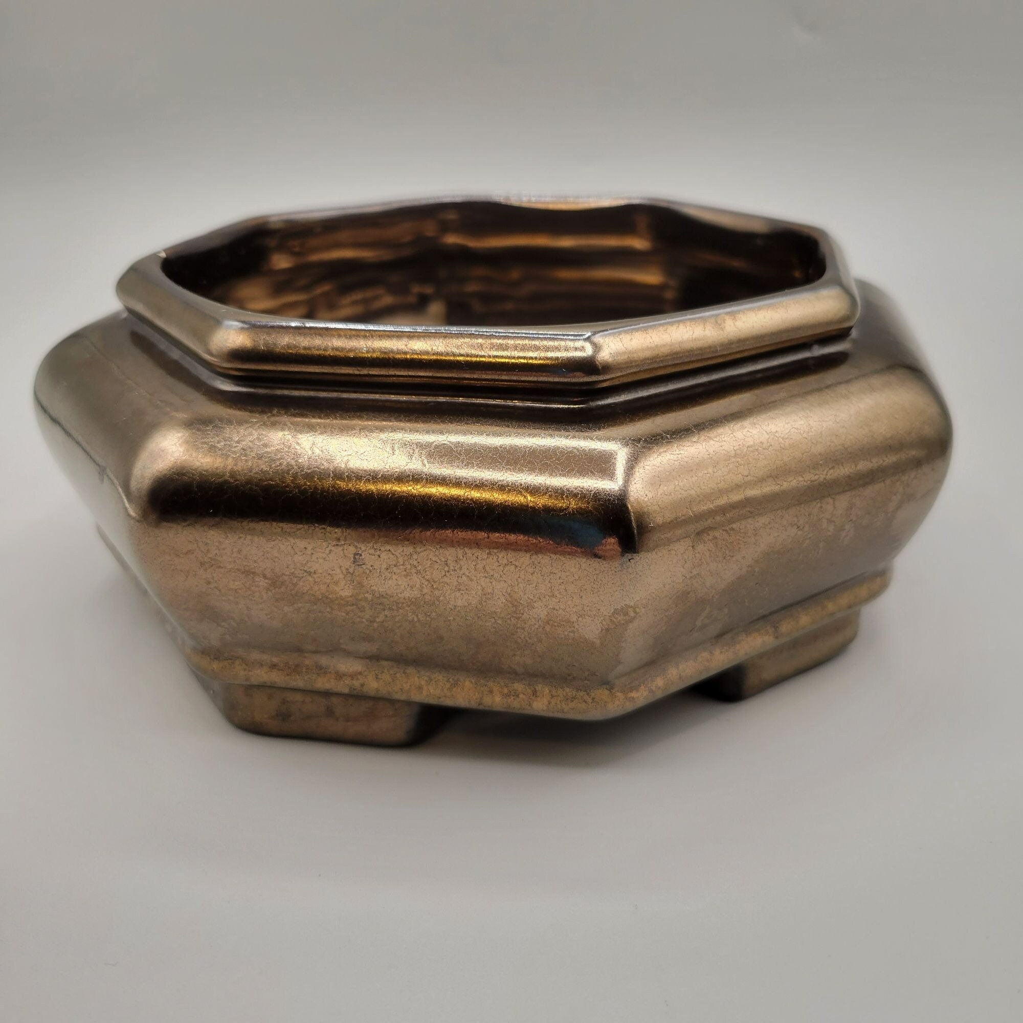 Haeger Octagon Ceramic Pottery Planter Bowl Bronze Metallic Glaze - Etsy