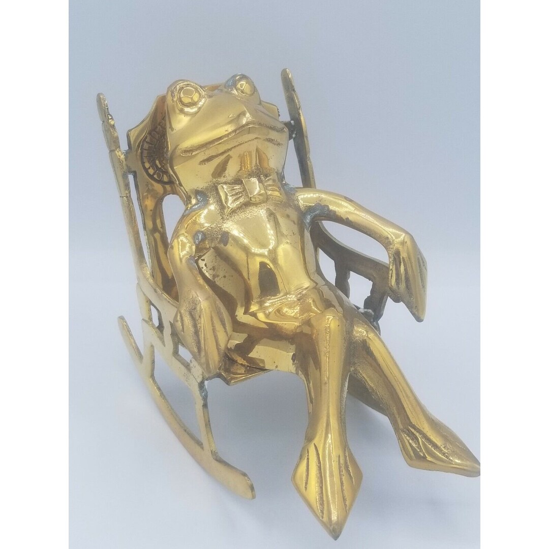 Brass Frog in Rocking Chair Figurine Bow Tie Gentleman Frog Made in ...
