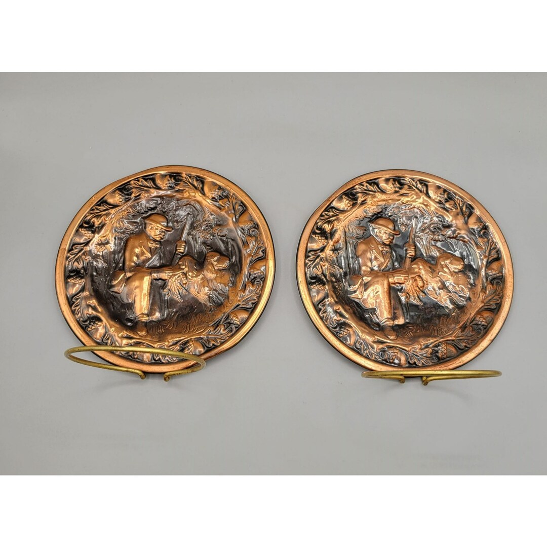 Coppercraft Guild Wall Plaque Pot Holder Hunting Scene Repousse Copper ...