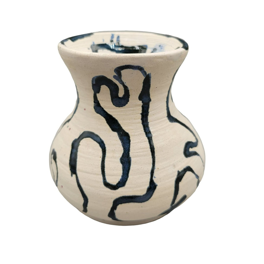 Bisque Vase Studio Art Pottery Retro Style Hand Painted Signed 3 5/8 ...