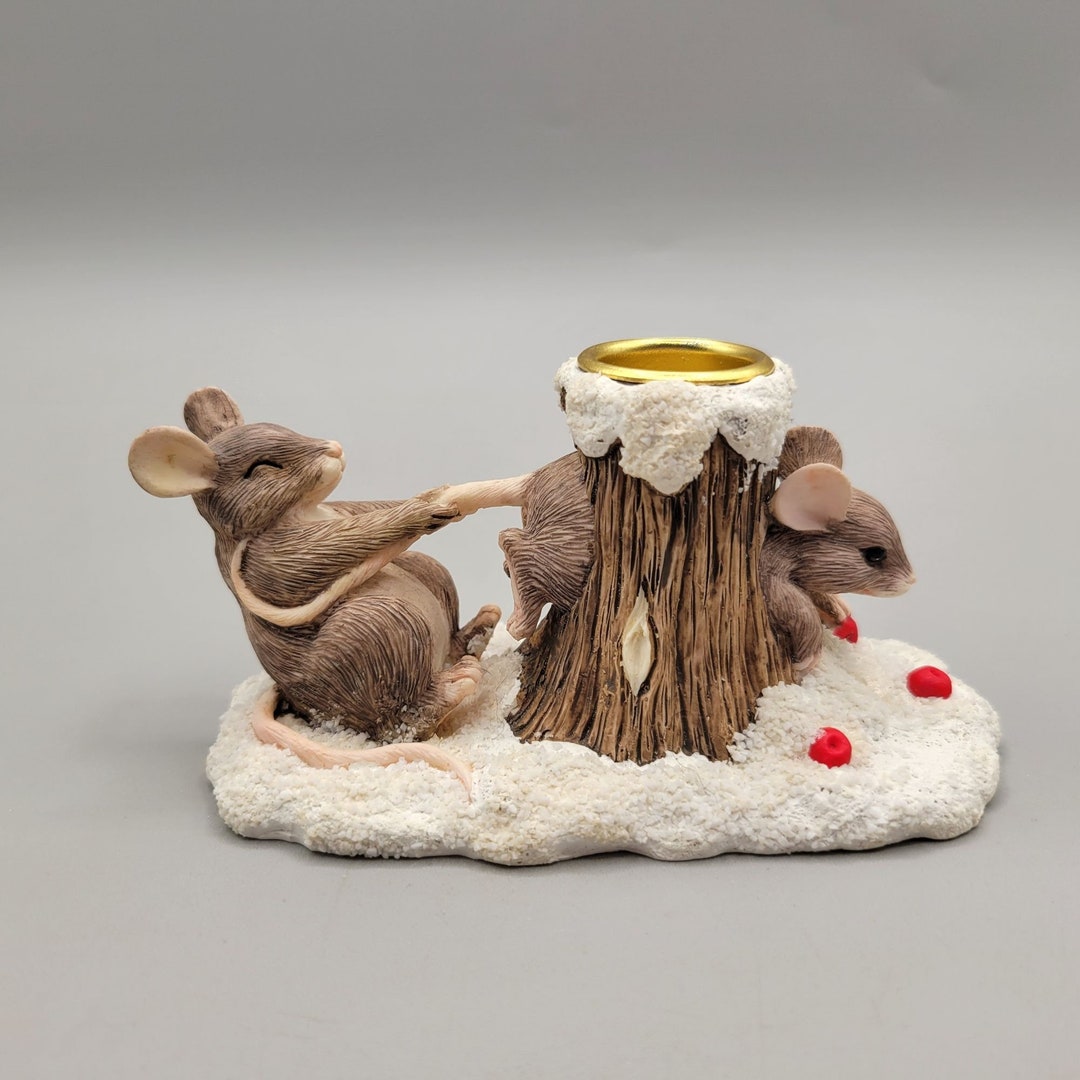 Charming Tails Mouse in a Tree Hole Candleholder Figurine Retired ...