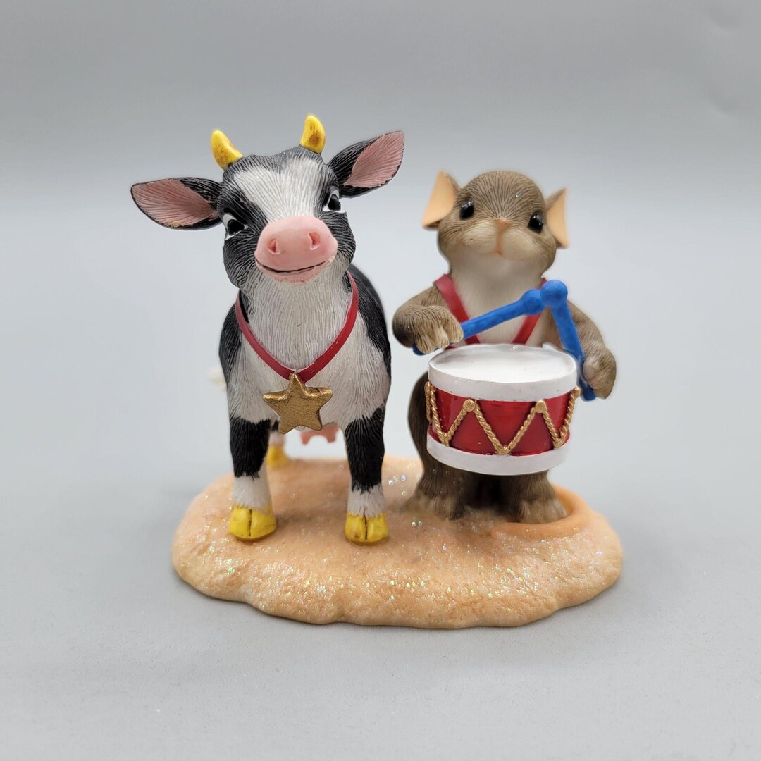 Charming Tails I'm Moo-ved by You Figurine Cow Mouse Playing Drum - Etsy