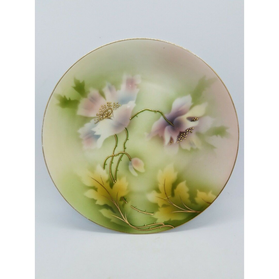 Antique Decorative Plate Victoria Austria Handpainted Pink Purple Gold ...