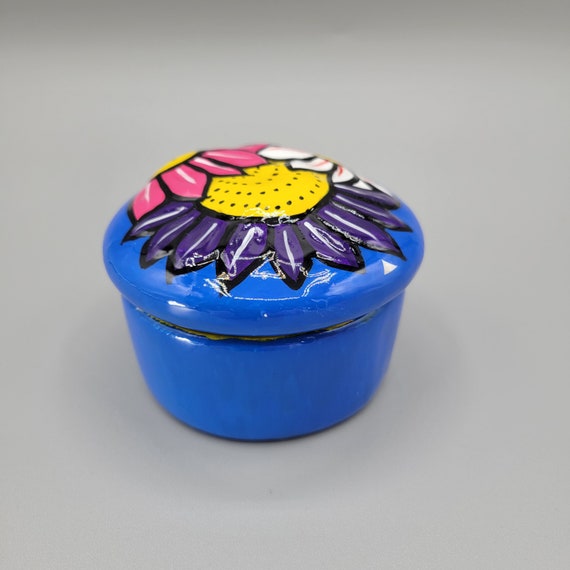 Hand Painted Ceramic Trinket Box with Lift Off Lid Br… - Gem