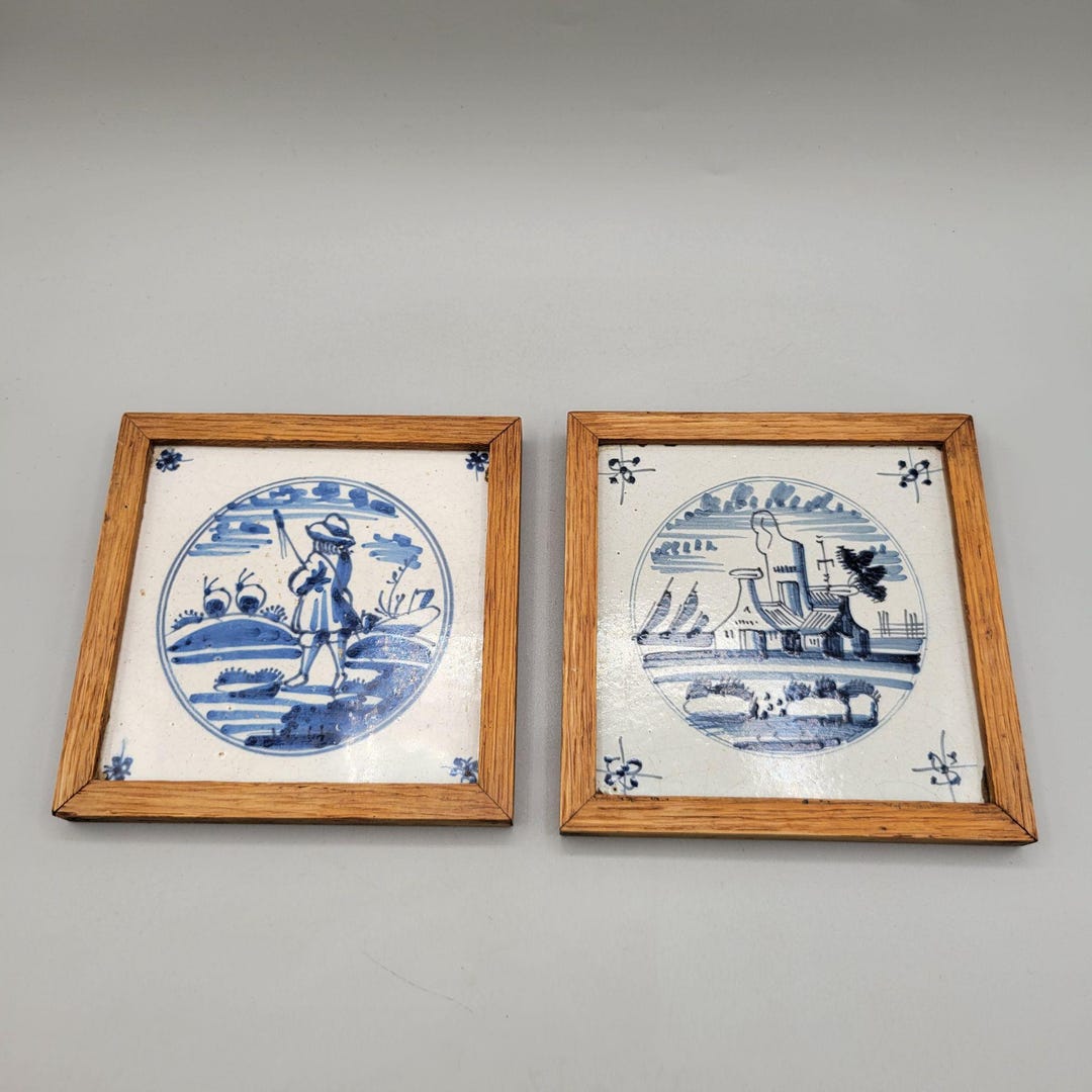 Antique Delft Tiles in Wood Frames 1800's Set of 2 - Etsy