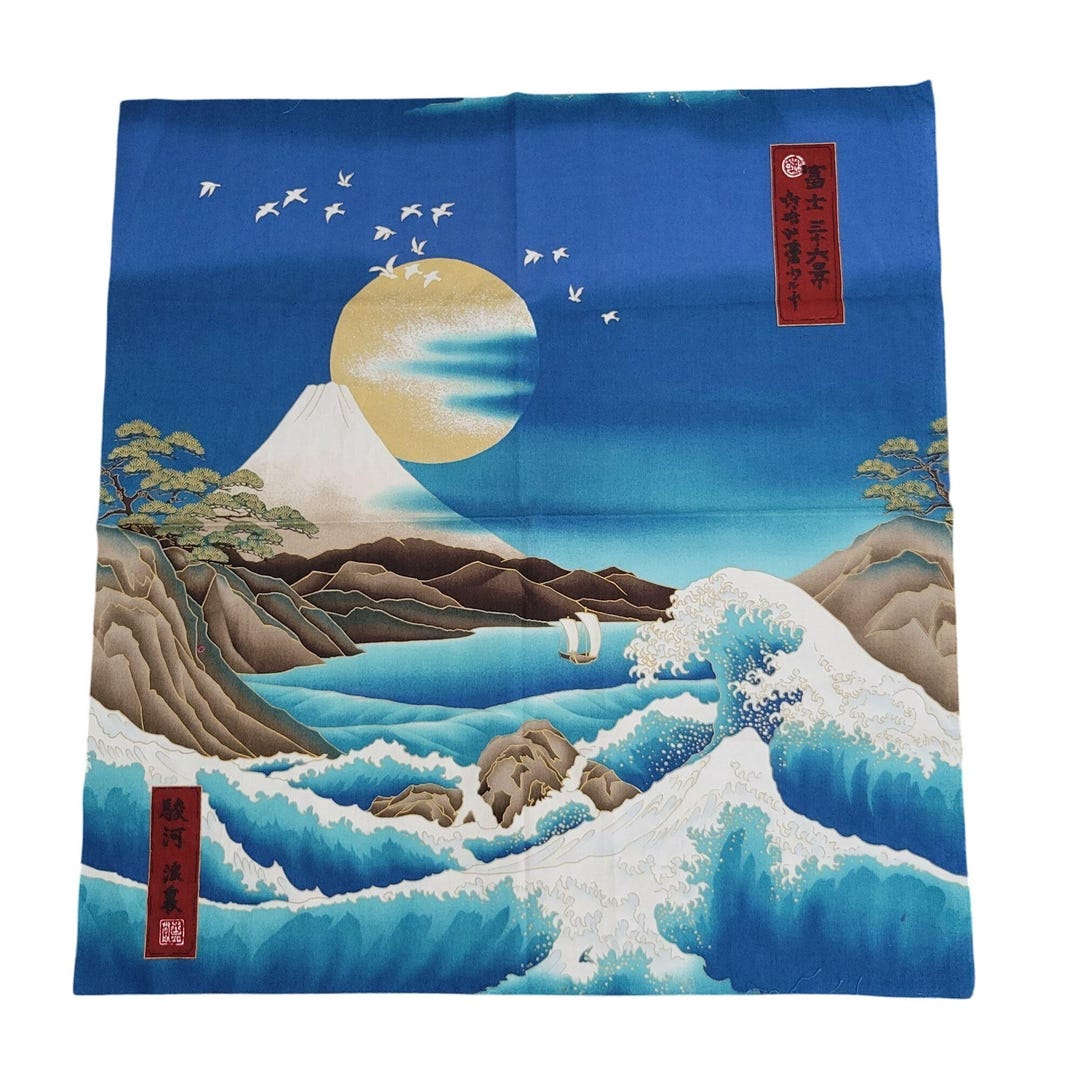 Japanese Hokusai Wave Mt Fuji Print Fabric Square Kona Bay Fabrics - Etsy