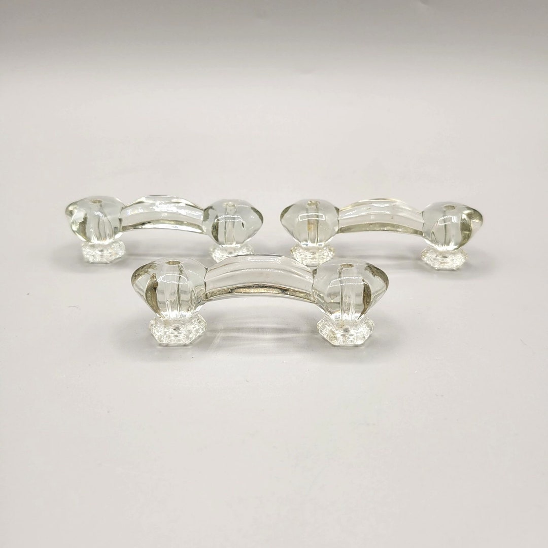 Vintage Glass Drawer Pulls Knobs Pull Handles Faceted Set Of 3 Etsy