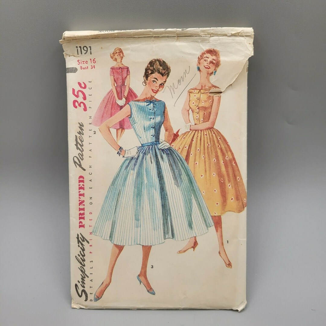 Simplicity 1955 Misses Full Skirt Wide Neckline Dress Pattern 1191 Size ...