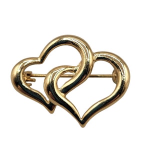 Double Hearts Brooch Interlocking Gold Tone Women's Pin Signed - Etsy
